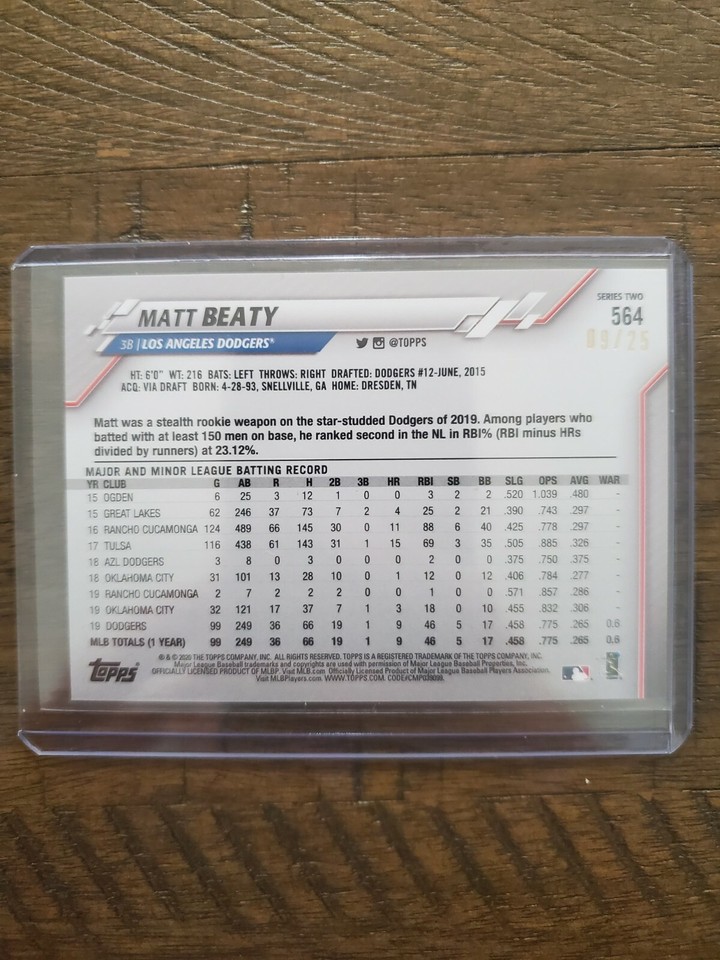 2020 Topps Matt Beaty Memorial Day Parallel 09/25 DODGERS SSP | eBay