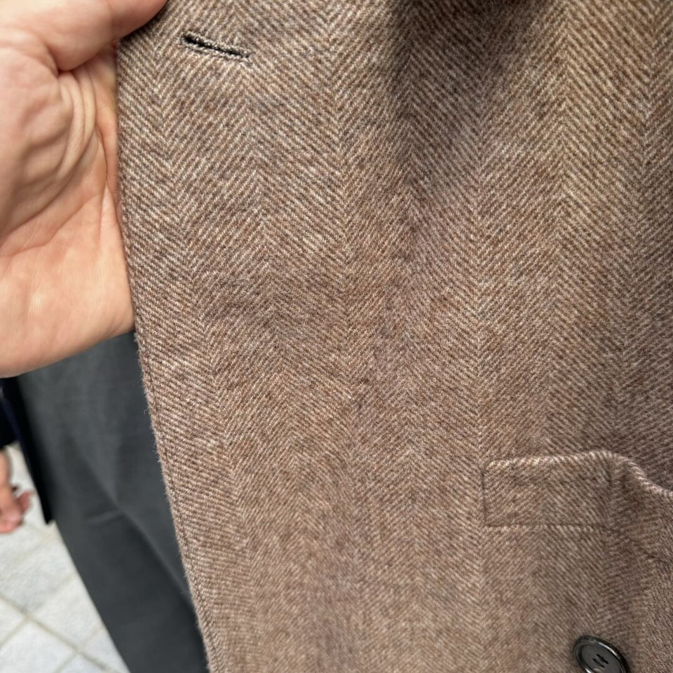 Men's Wool Blend Long Coat Peak Lapel Overcoat Double Breasted Warm ...