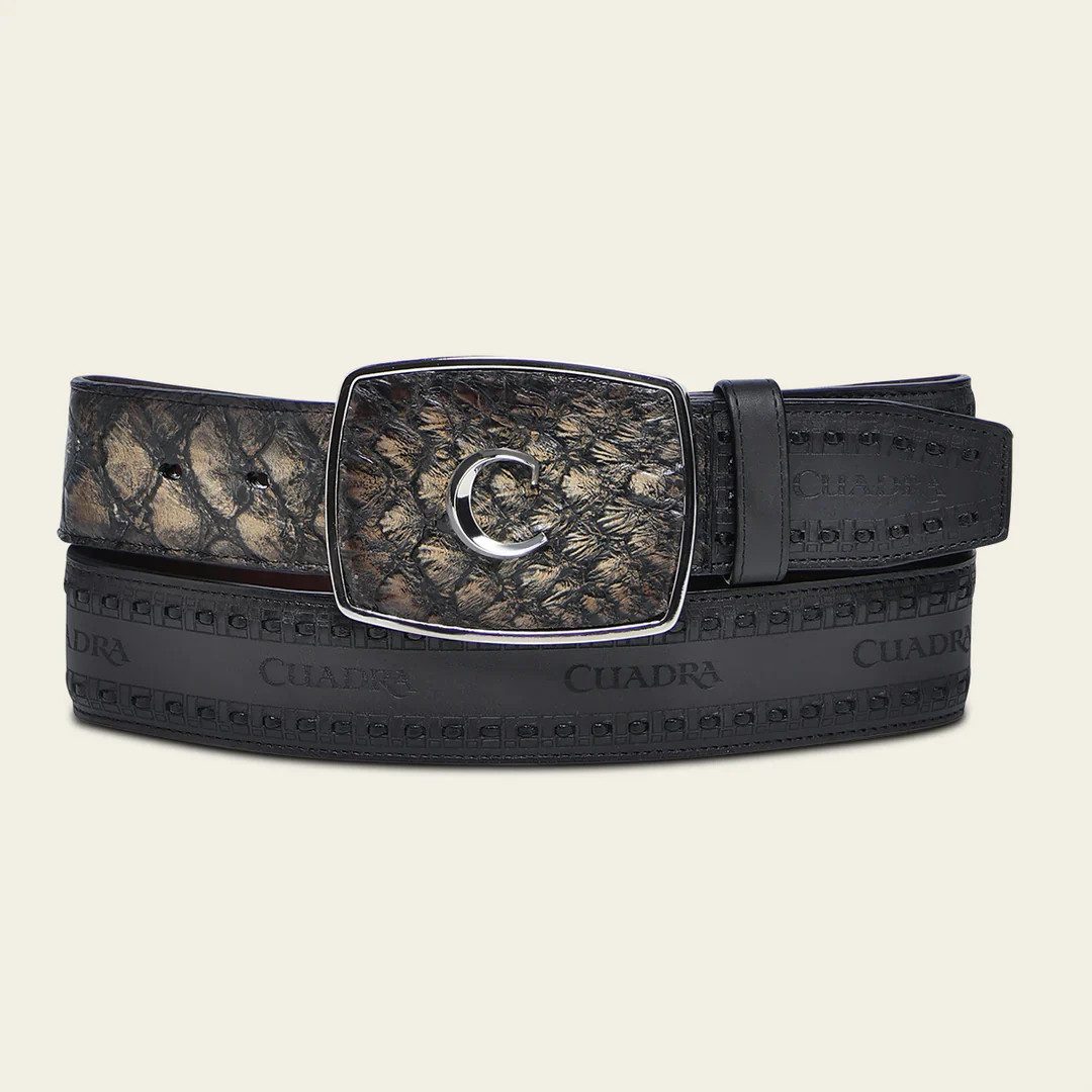 CV397PR - Cuadra black fashion cowboy pirarucu skin belt for men | eBay