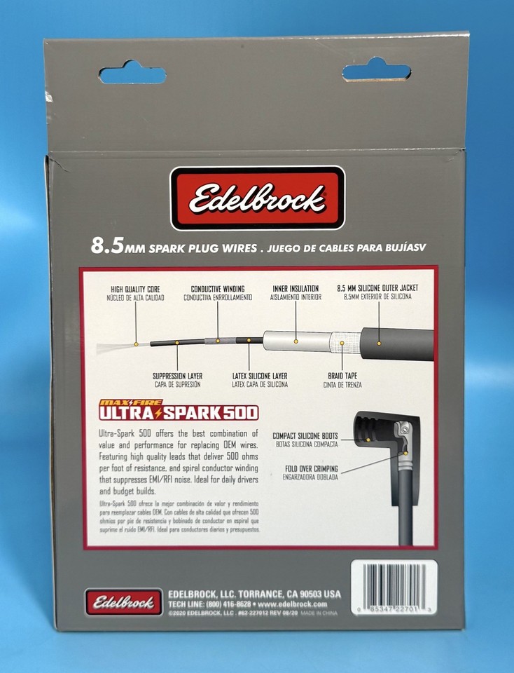 Edelbrock 22701 Max-Fire Ultra-Spark 500 90 Deg Universal 8.5mm Spark ...