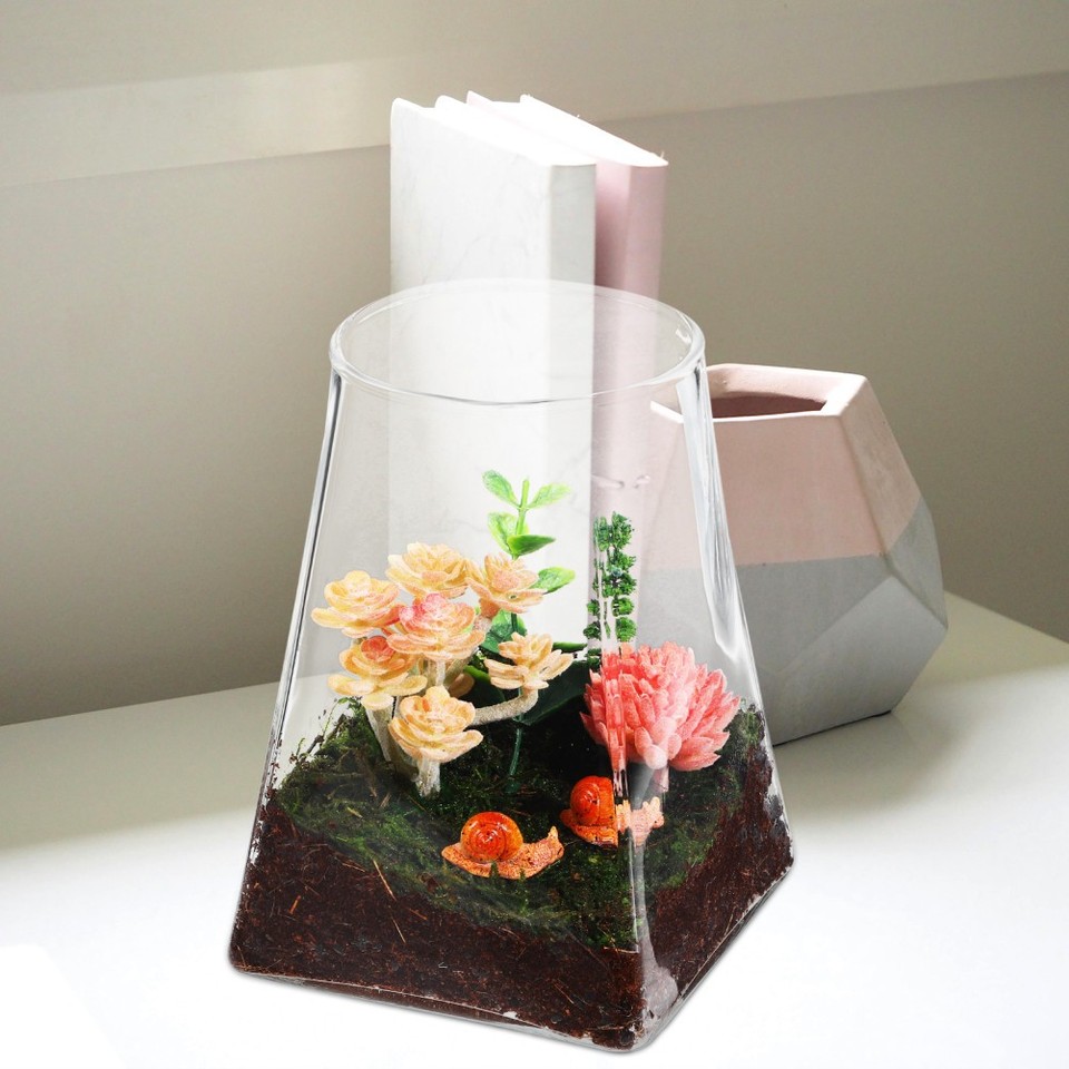 Flower Bouquet Vase Glass Pot Desk Terrarium for Office Desktop Planter ...