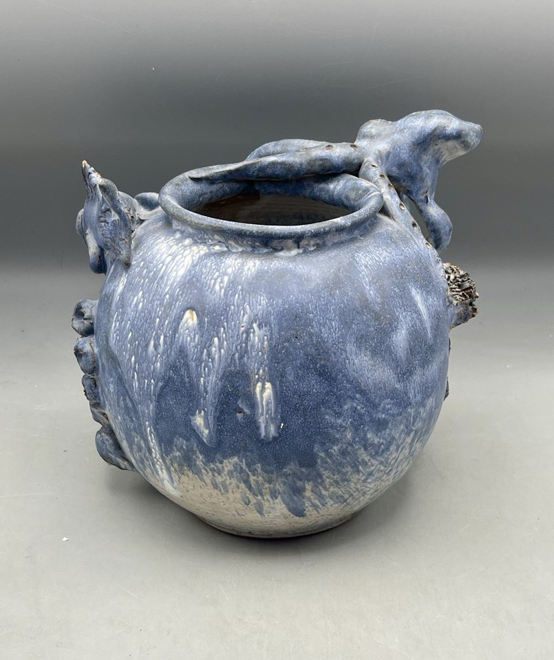 Christopher Crete Signed Glazed Pottery Sea Life Vase Octopus Fish ...