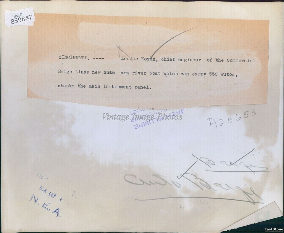 1947 Leslie Koyen Chief Engineer Commercial Barge River Boat Boats 8X10 ...