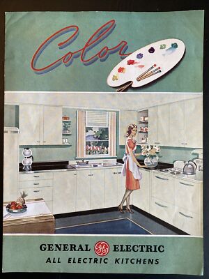 Vintage 1940 General Electric All Electric Color Kitchens Brochure 8 1/ ...