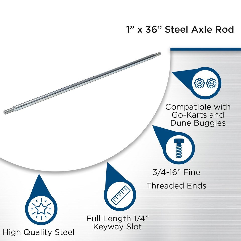 36" x 1" Steel Axle Rod with 1" to 3/4" Step-Down & 3/4-16 Fine Threads ...