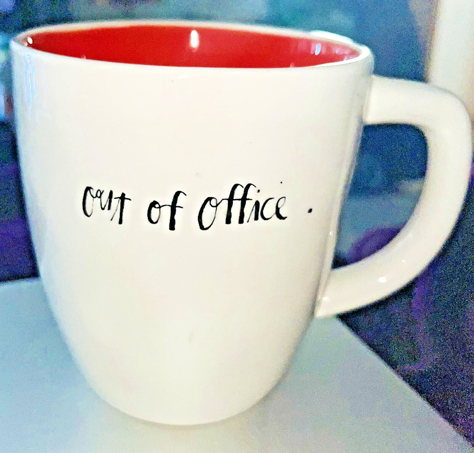 Rae Dunn 'Out of Office' Mug - white with bright orange inside | eBay UK