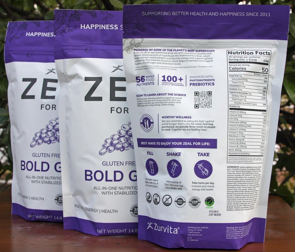 *3-Pack* Zurvita Zeal 30-Day Wellness Bag, Vegan Bold Grape | eBay