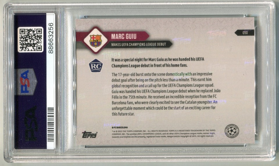 2023-24 TOPPS NOW UCL #50 Marc Guiu BARCELONA ROOKIE CARD PSA 10 | eBay