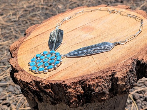 Native American Chain Necklace Handmade Cluster Turquoise Twin large ...