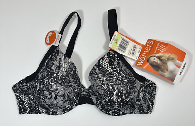 Warner's 01755 Women's Sz 34B Black Floral Invisible Bliss Lift ...