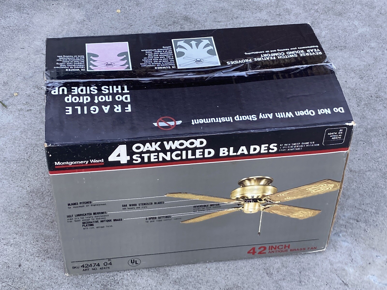 Vintage MONTGOMERY WARD Brass Ceiling Fan 42" New Old Stock Stenciled ...