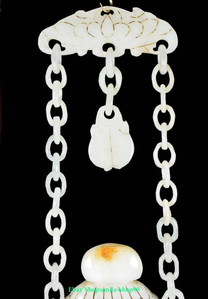 13.7"Natural Fine Hetian Jade Fengshui Script Writing Verse Twin Ear ...