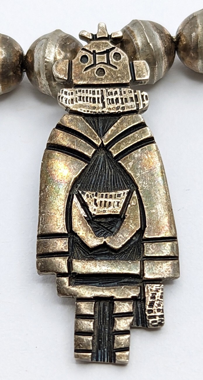 1970s-80s Hopi Silver Overlay Kachinas Necklace by Ma… - Gem