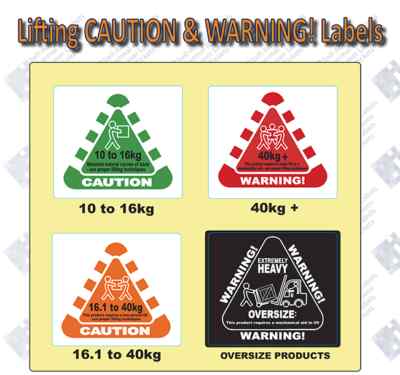 WEIGHT CAUTION WARNING / LIFTING LABELS MANUAL HANDLING LABELS LABELS ...