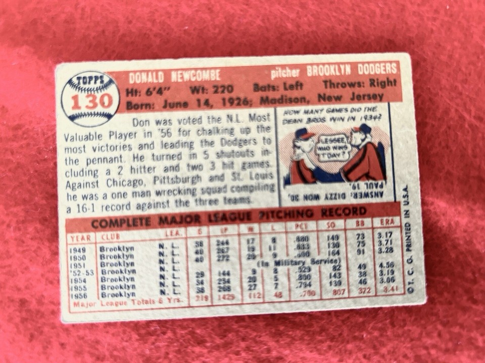 1957 Topps - #130 Don Newcombe Brooklyn Dodgers Pitcher Baseball MLB ...