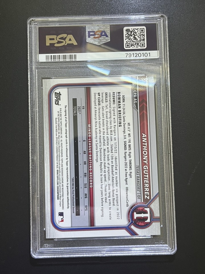 2022 Bowman Chrome Anthony Gutierrez 1st Bowman Auto #CPA-AG Rangers ...