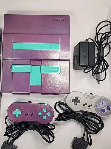 Super Nintendo SNES Bundle Purple Holo, 2 Controller, 1 Game READ! | eBay