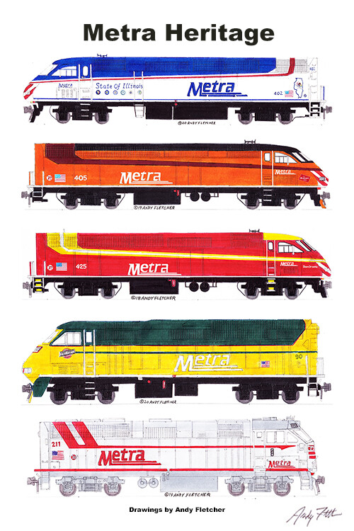 Metra Heritage Locomotives 11"x17" Poster by Andy Fletcher signed | eBay