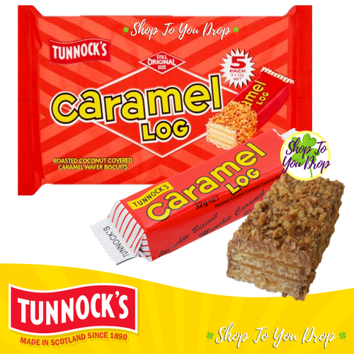 TUNNOCKS CARAMEL LOG Biscuits Milk Chocolate 5 x 32g PACK Wafer Coconut ...