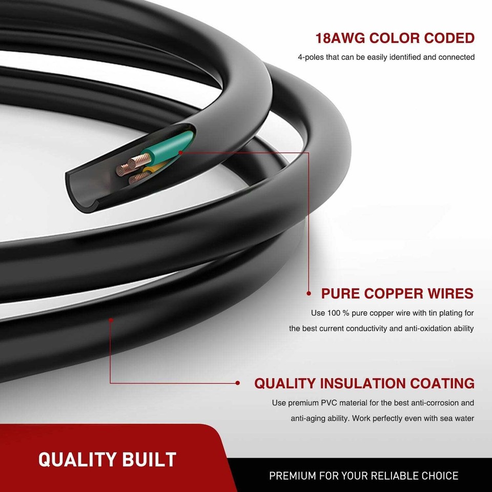 Nilight 10ft 18AWG 4 Pin Jacketed Cable Trailer Wire Heavy Duty 18AWG ...