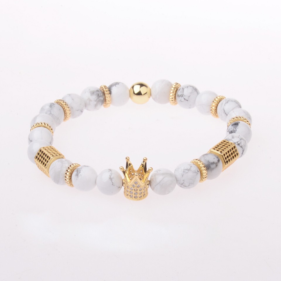 Trendy Crown Charm Bracelet Women Men Couple Stone Bead Bangles Gift ...