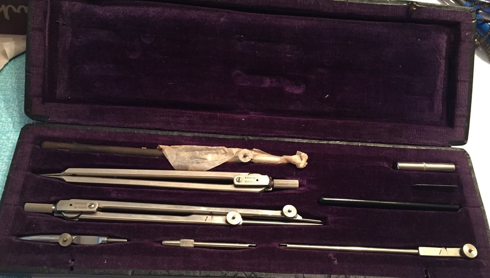 Antique Milton Bradley Co Ecco German Drafting Set Complete Fitted Box ...