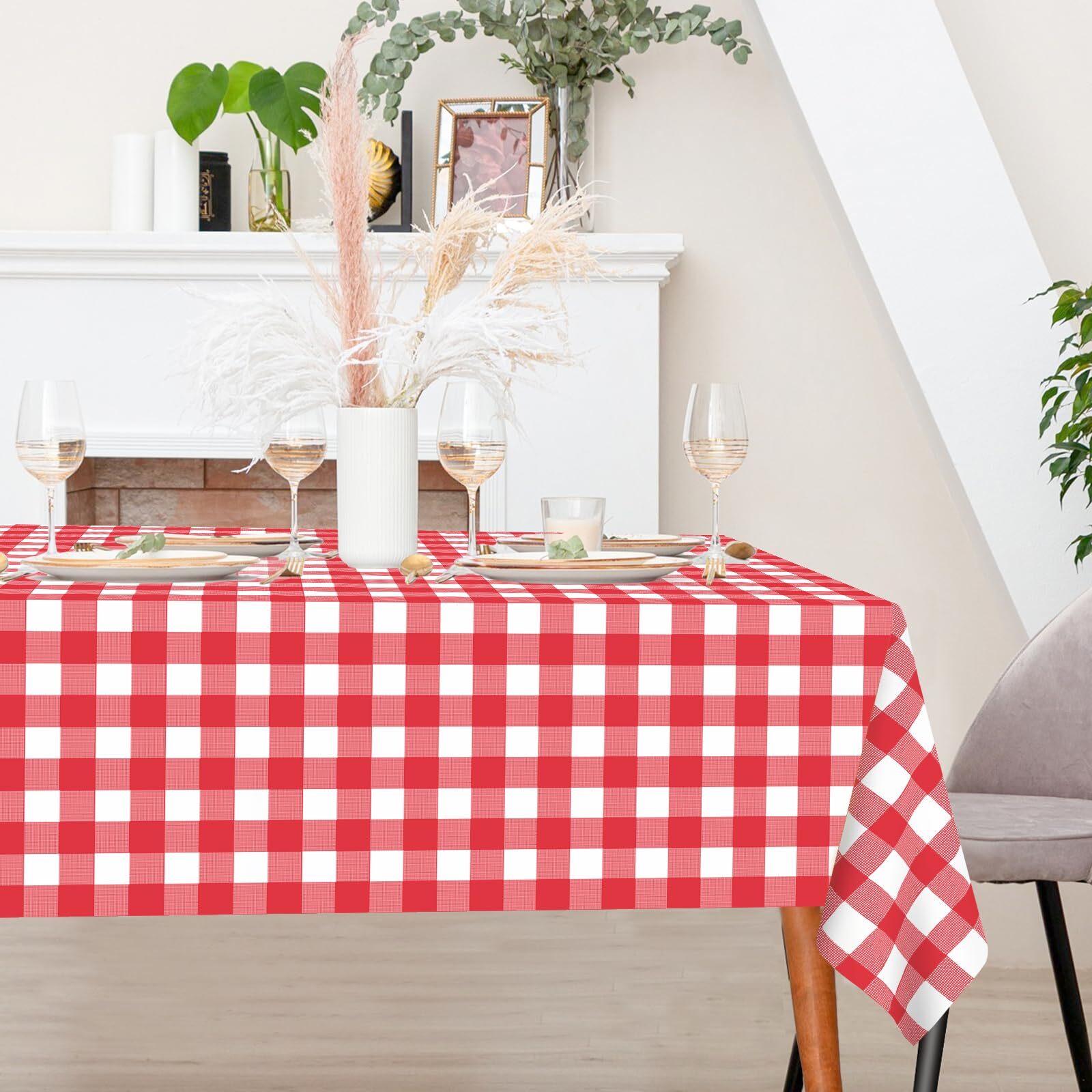 2 Pack Red Gingham Tablecloth Rectangular Red and White Checkered ...