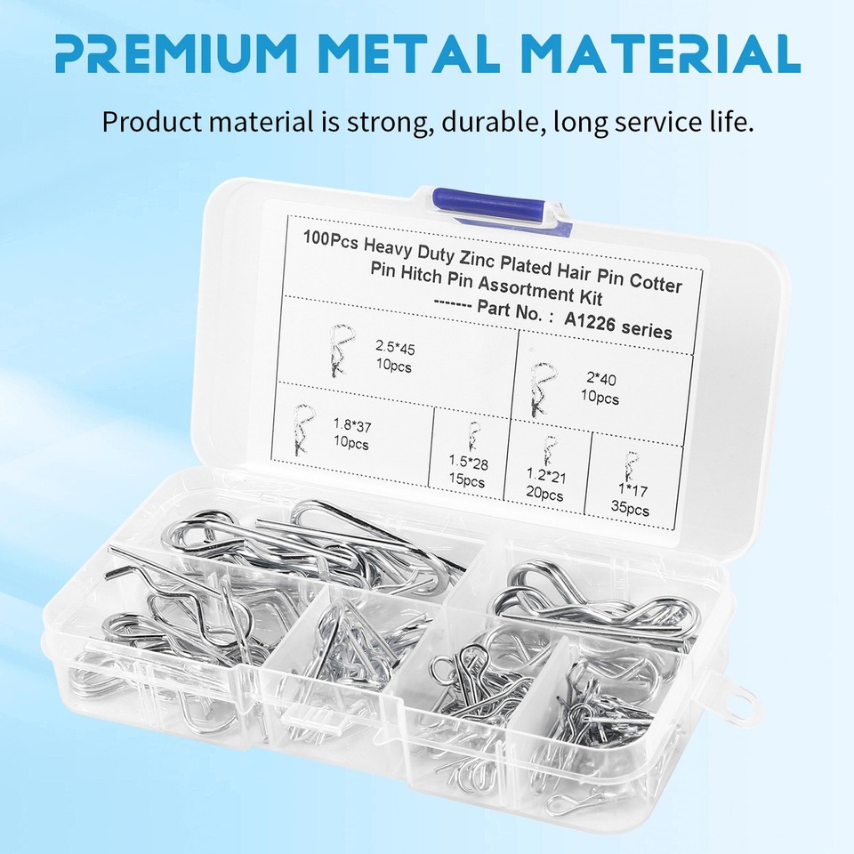 100PCS M1 M1.2 M1.5 M1.8 M2 M2.5 Steel R Type Spring Cotter Pin ...