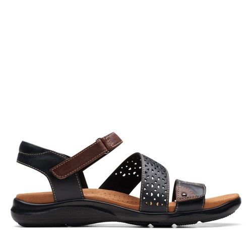 Clarks Womens Kitly Way Black Leather Casual Sandals Shoes | eBay