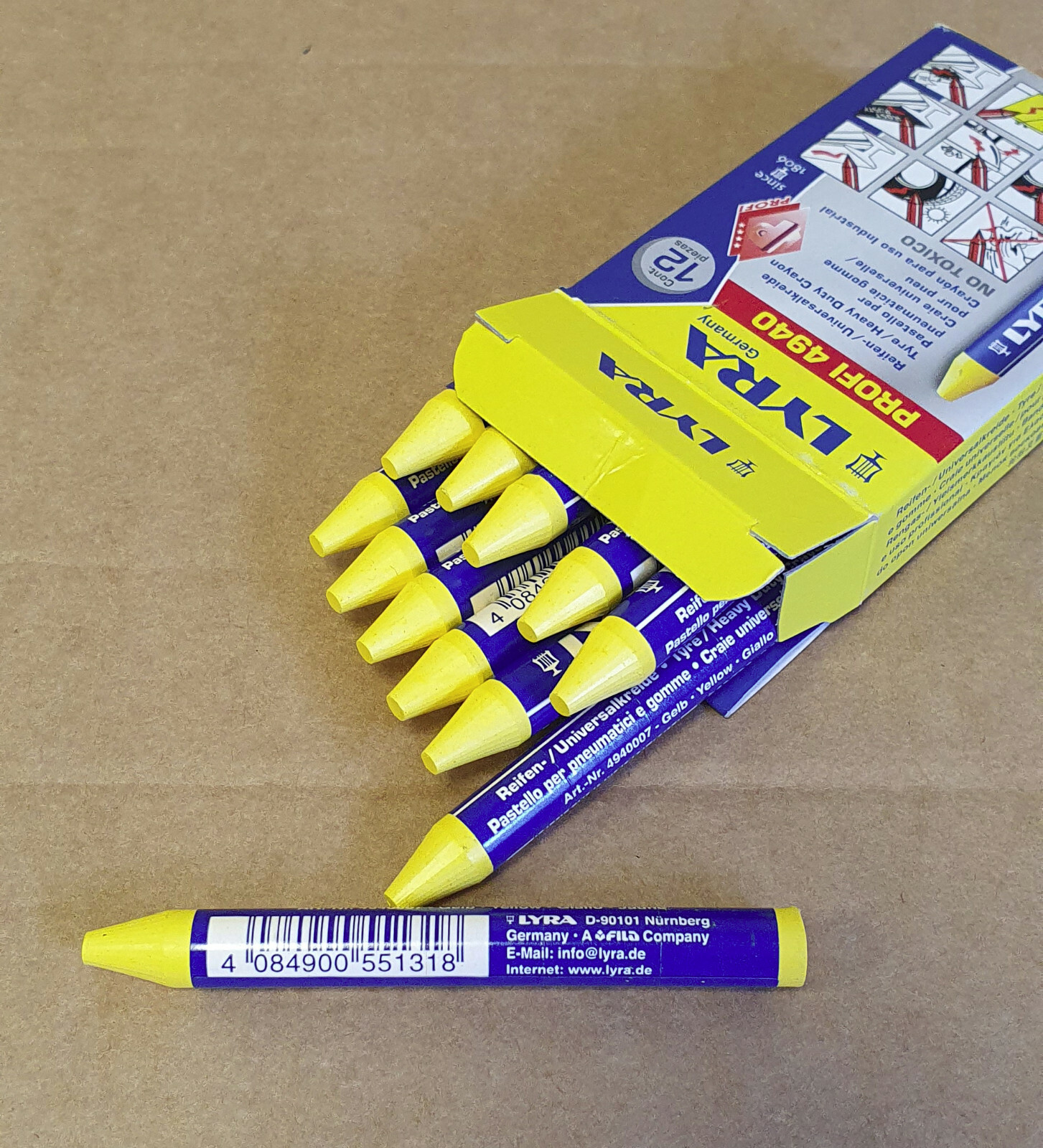 Set of 12 pcs LYRA Tire Marking Chalk Yellow Crayon 9.5x90mm (0.37inch ...