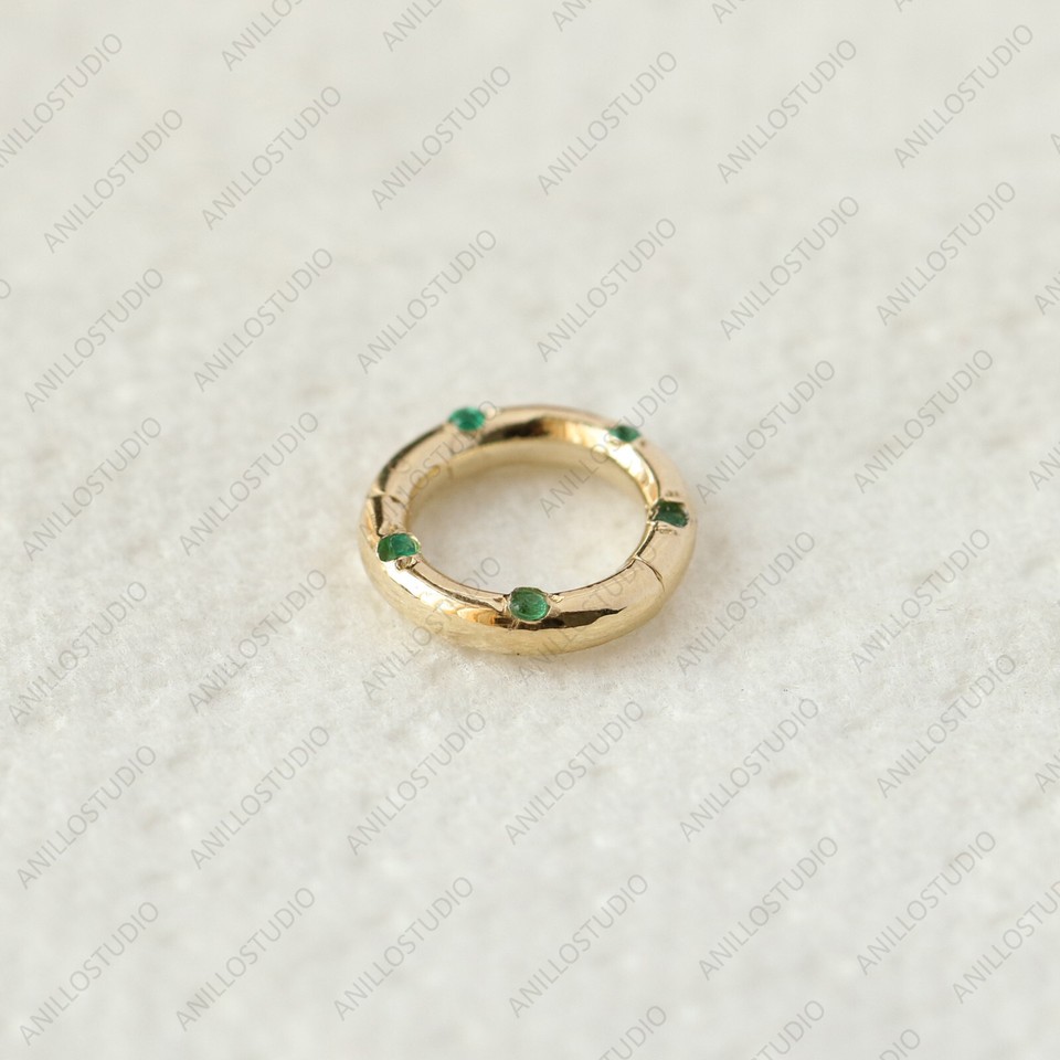 10mm Natural Emerald Enhancer Circle Push Lock Solid14k Yellow Gold ...