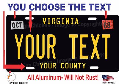 Virginia License Plate Personalized Custom Auto Bike Motorcycle Moped ...