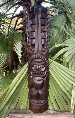 Lono Hawaiian Tiki Mask Traditional Statue Wood Carving Tropical Bar 39 ...
