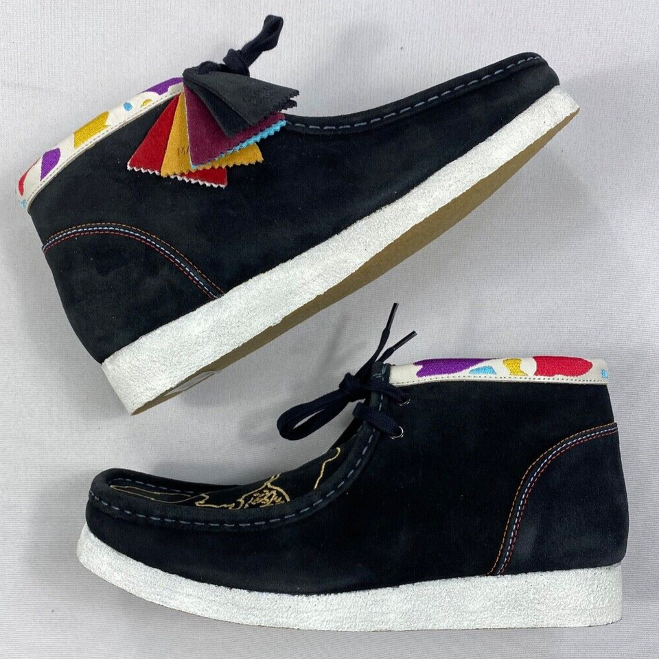 Mens Clarks Originals 26167863 One School NYC Black Embroidery Wallabee ...