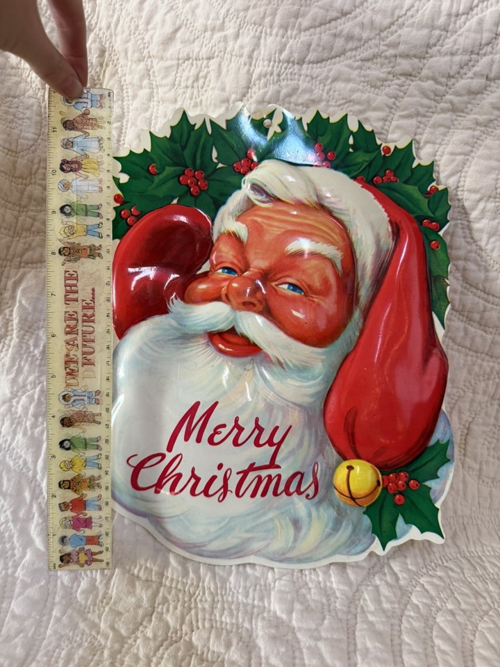 Vintage Molded Plastic Santa Merry Christmas Decoration Wall Hanging 12 ...