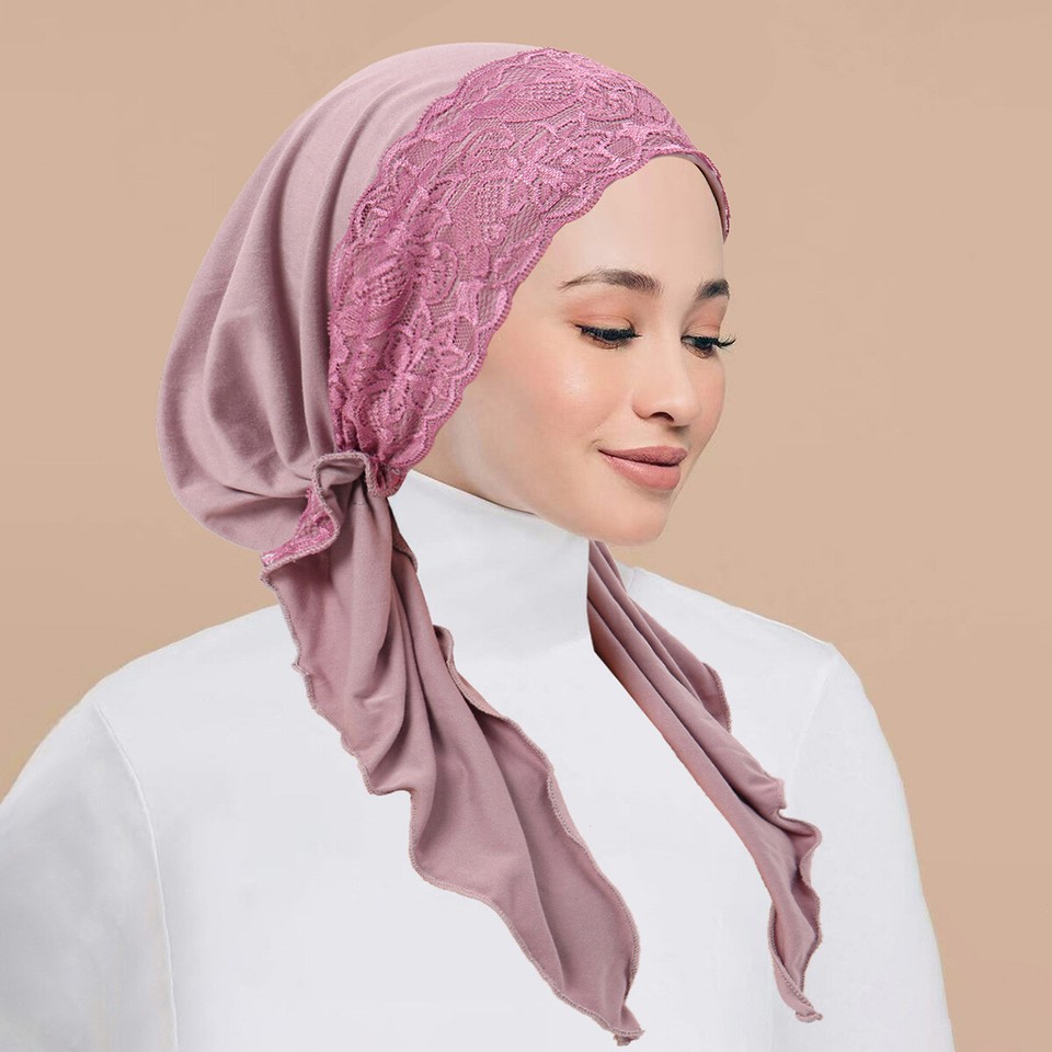 Musllim Women Solid Color Beanies Hat Turban Hijab Long Tail Pre-Tied Caps Wrap | eBay