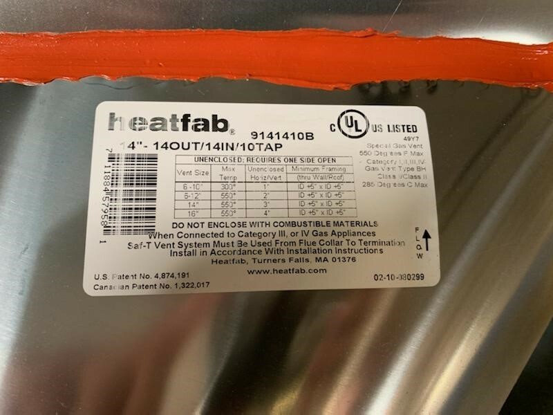 HEATFAB 9141410B 14“ (14x14x10) BOOT TEE SAF-T VENT EZ SINGLE-WALL GAS ...