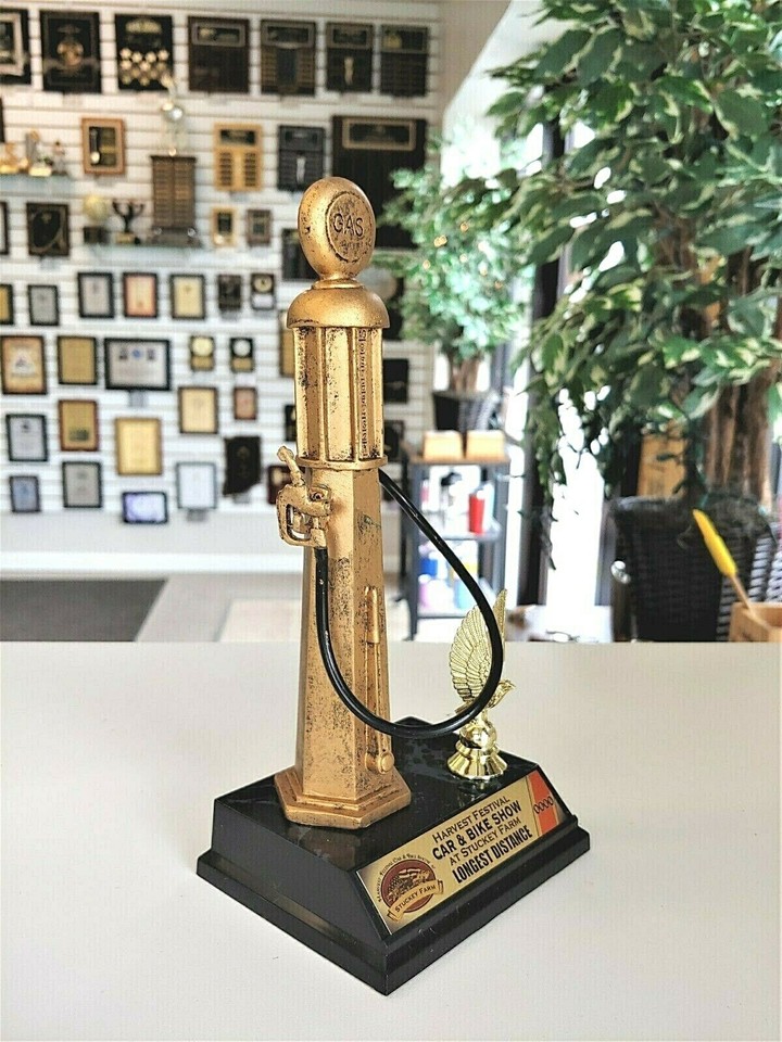 SMALL GAS PUMP CAR SHOW TROPHY 9 " TALL AWARD FREE LETTERING RESIN P ...