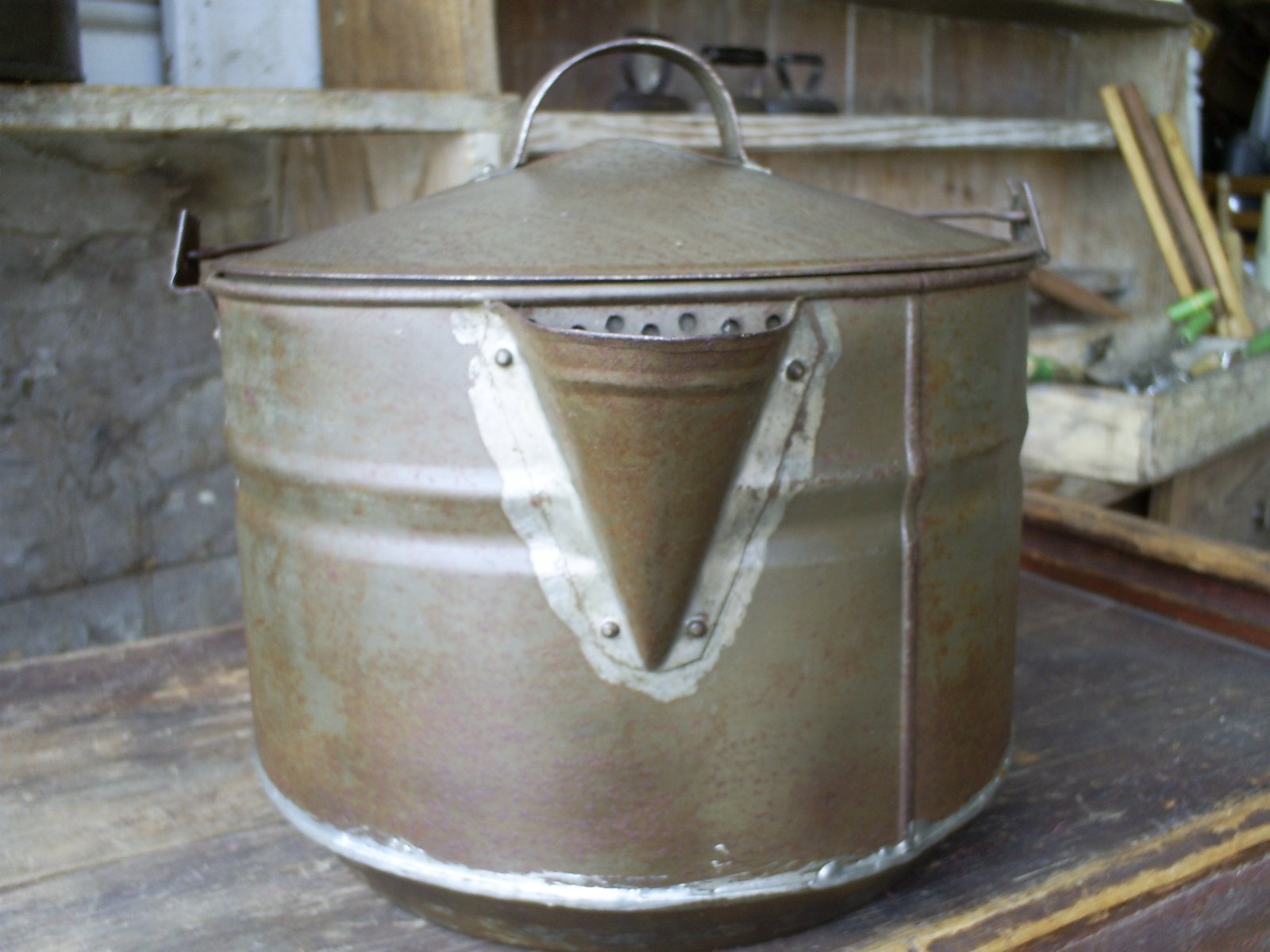 Antique Tinware Large Water Pot Coffee Pot Camp Stove Bail Handle | eBay