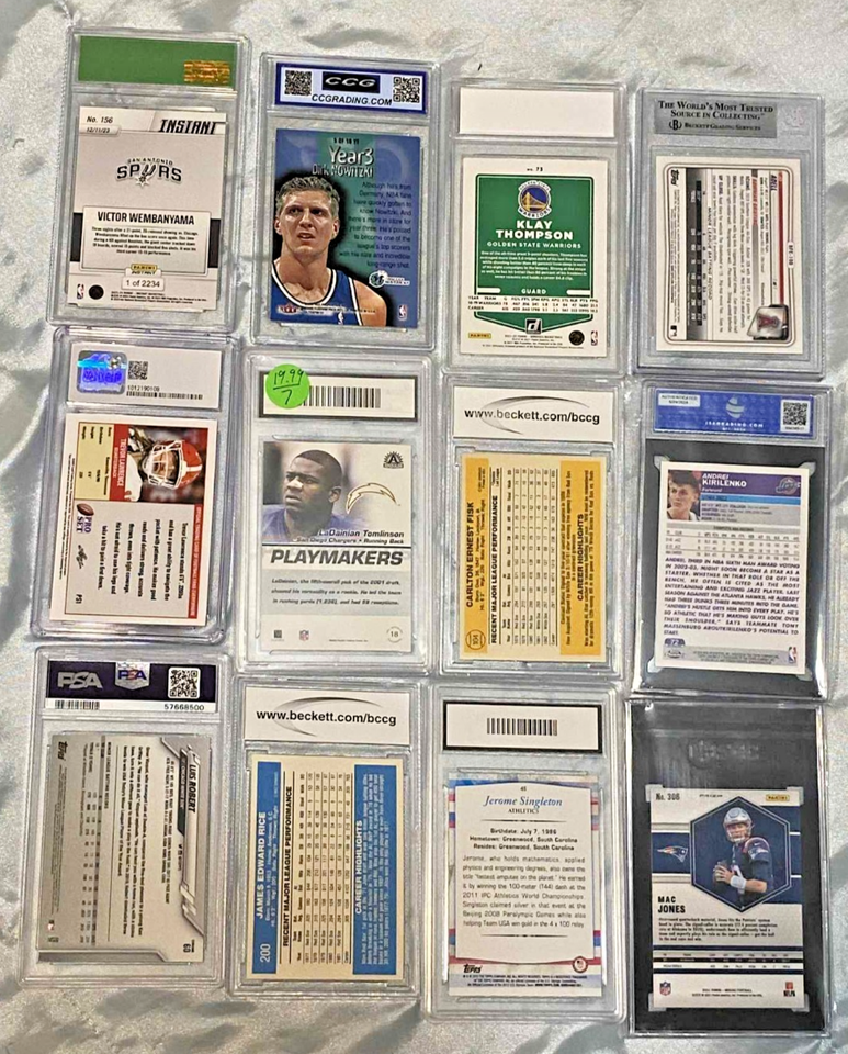 12 Graded Dirk Nowitzki,Wemby,Fisk,Jim Rice,Klay Thompson,Lawrence ...