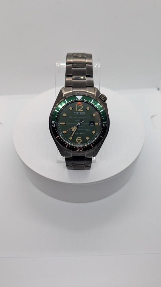 Citizen Eco-Drive Seaplane AW1717-81X Green Dial Steel Date Men’s Watch ...