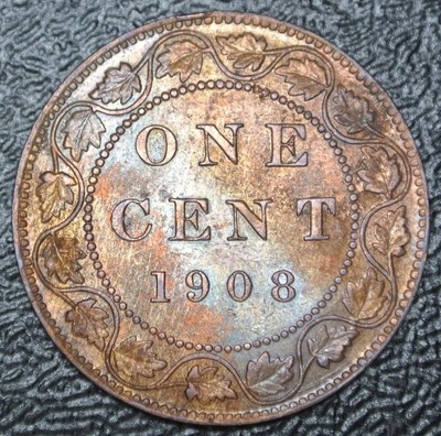 OLD CANADIAN COIN 1908 ONE CENT - LARGE CENT -Edward VII-Beutiful Color ...