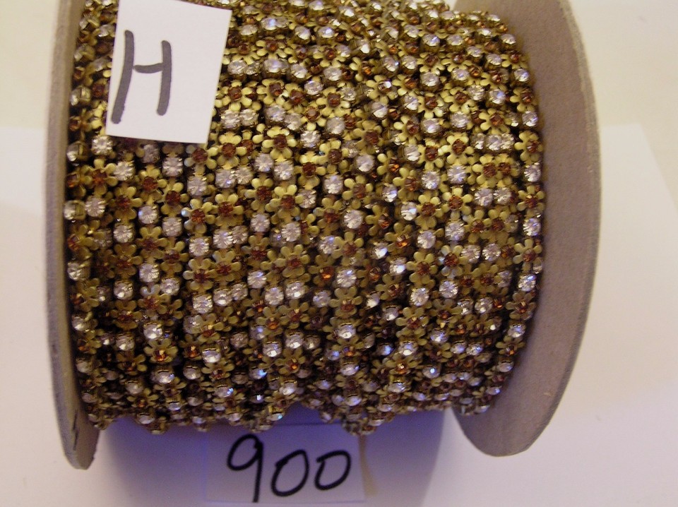 Foot Vtg RARE 6mm Flower Rhinestone Swarovski Crystal Brass Chain Craft ...