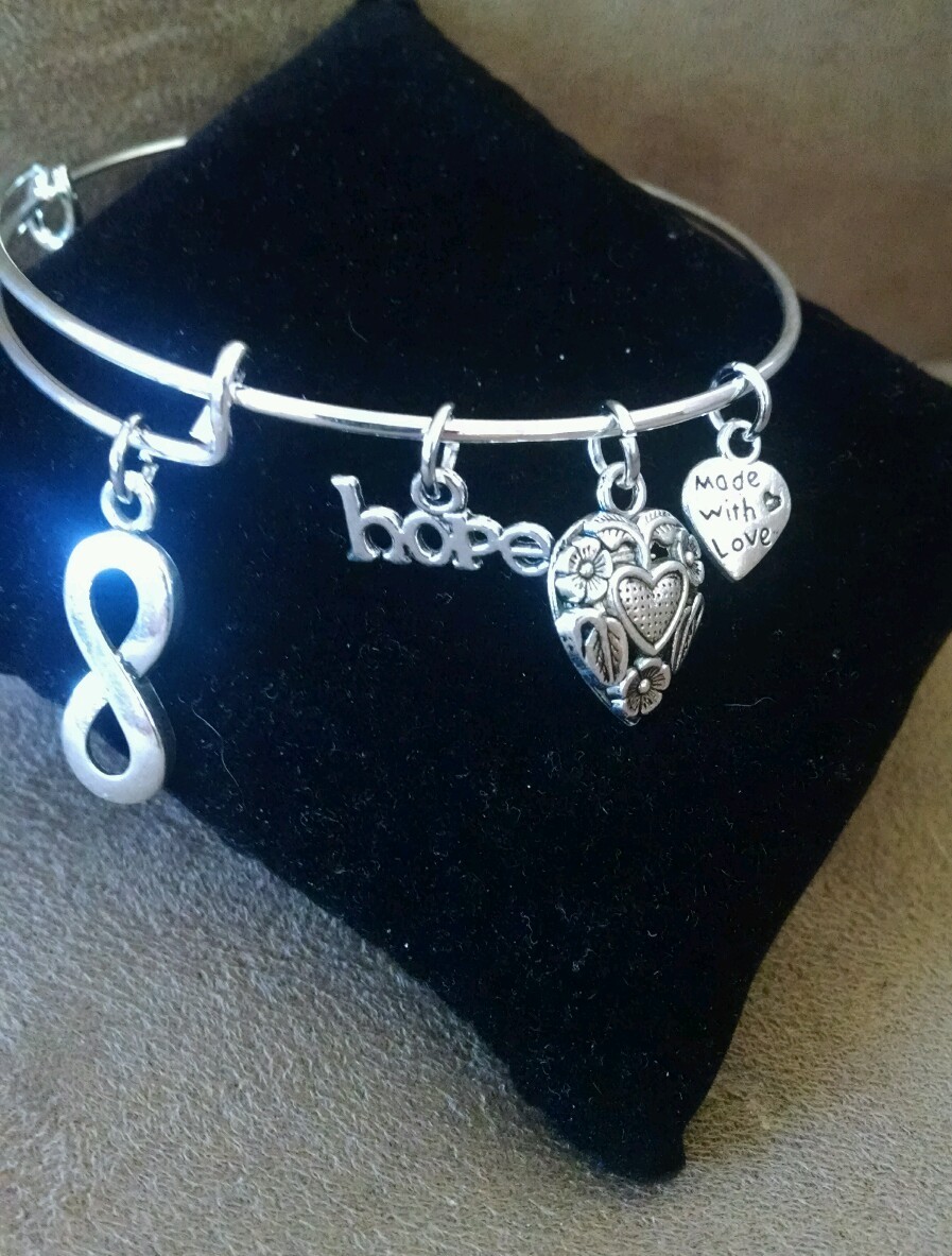 Expandable Silver Colored Handmade Wire Bangle Charm Bracelet INFINITY ...