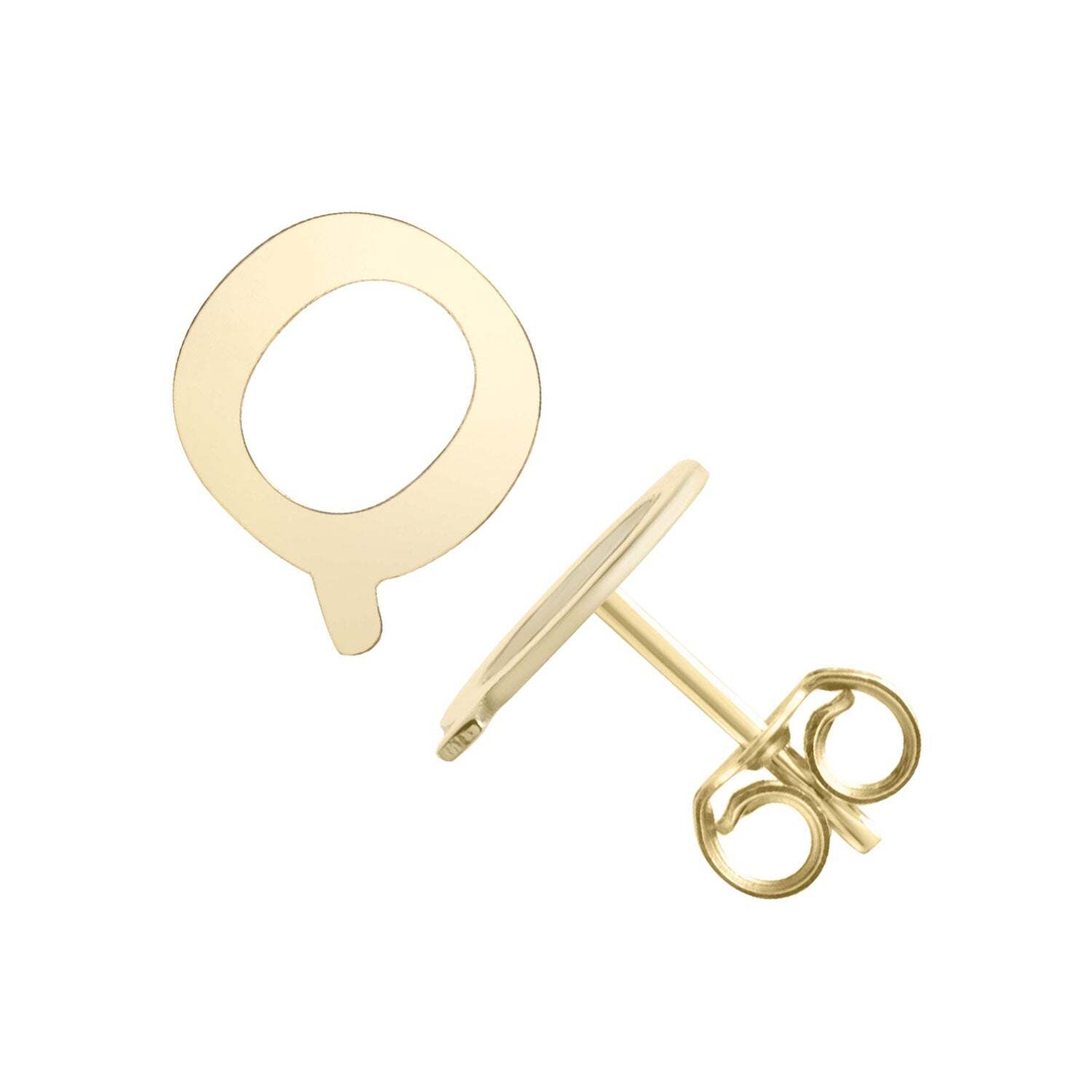 14K Yellow Gold 6.4x5.5mm Polished Initial-Q Post Earrings With Push ...