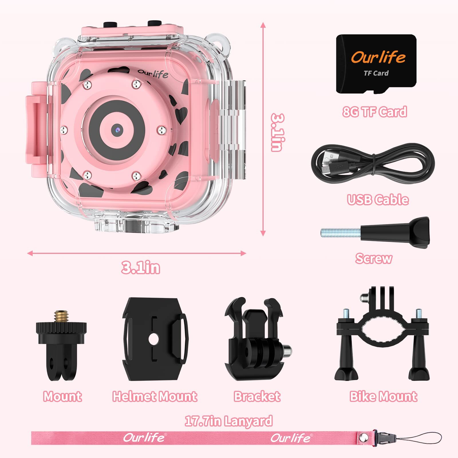 Ourlife Kids Waterproof Camera Digital Video Camcorder with 8GB Memory ...