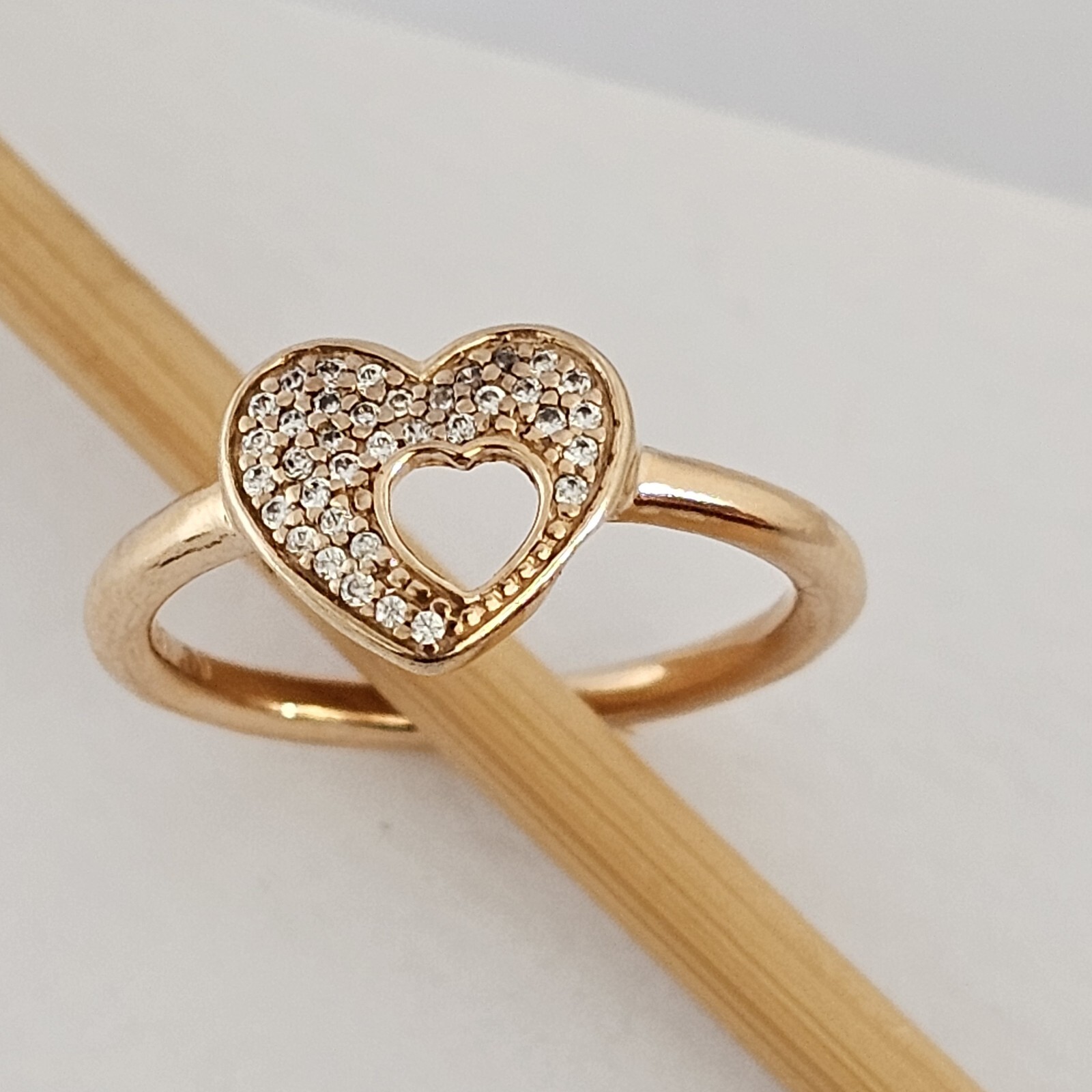 PANDORA Rose Pave Shimmering Puzzle Heart Frame Ring … - Gem