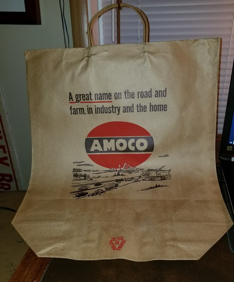 VINTAGE 1965 AMOCO GASOLINE OIL STORE BAG NEW OLD STOCK | eBay