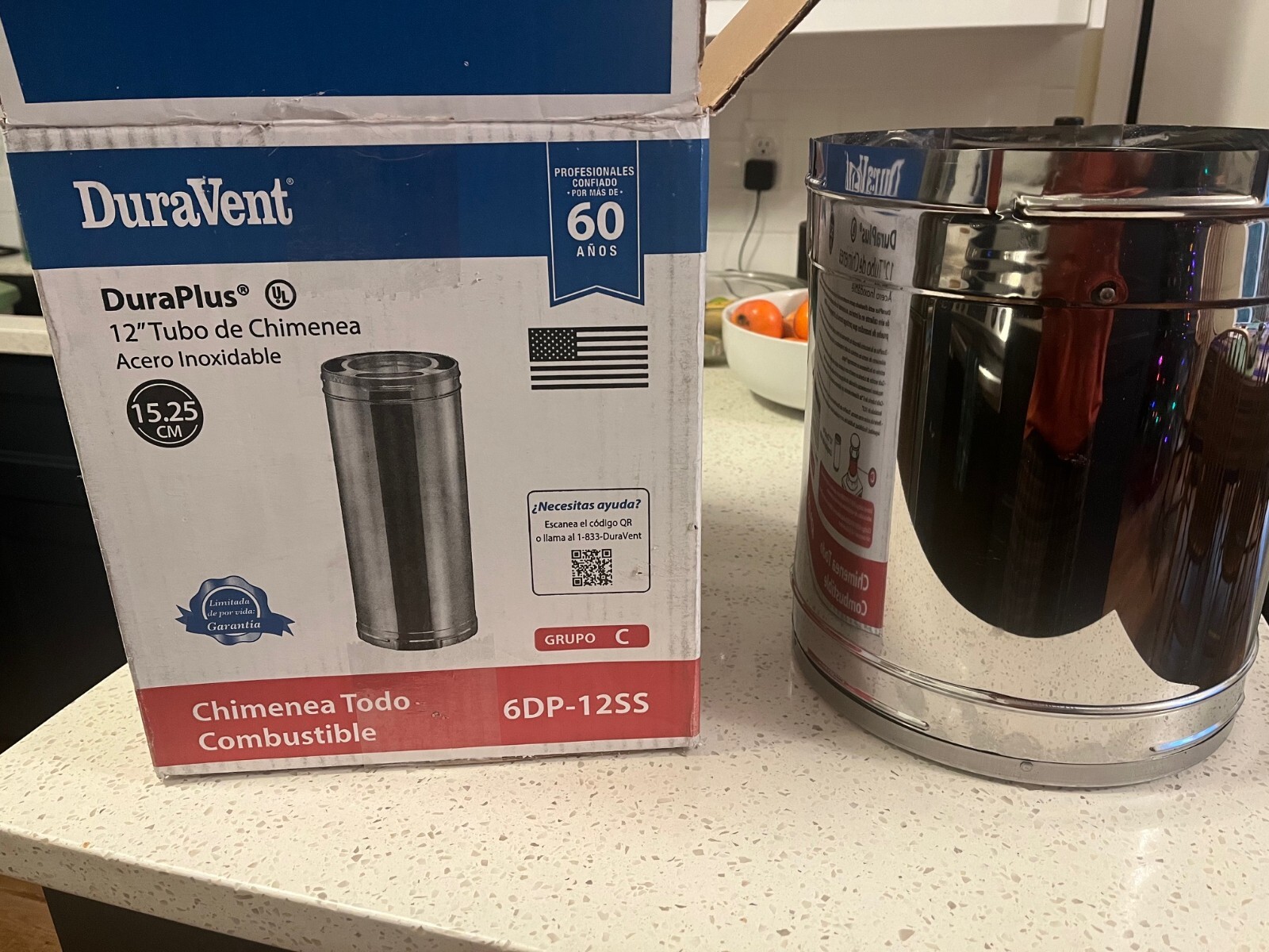 DuraVent, 6in. Diameter, 12in. Chimney Pipe, Stainless Steel, Model ...