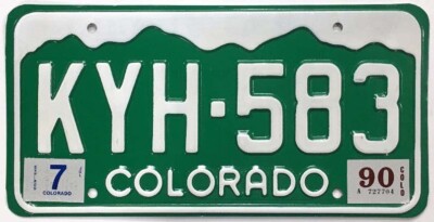 Colorado 1990 Green License Plate KYH-583 El Paso County Unused New Old ...
